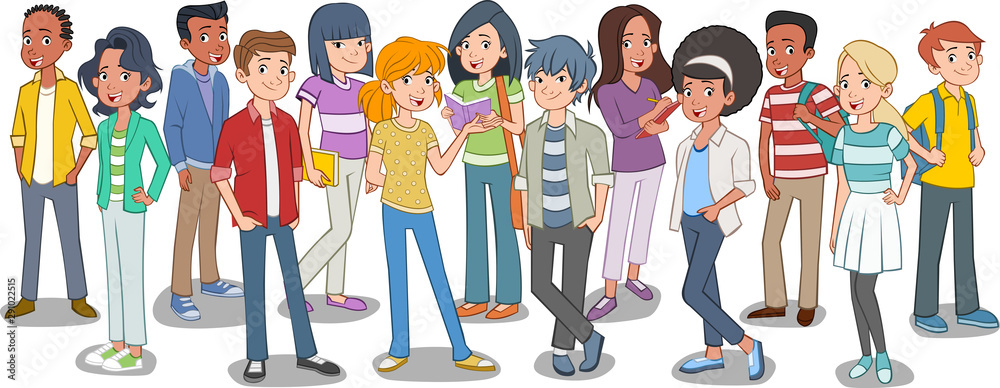 Group of cartoon young people. Teenager students. Stock Vector | Adobe ...
