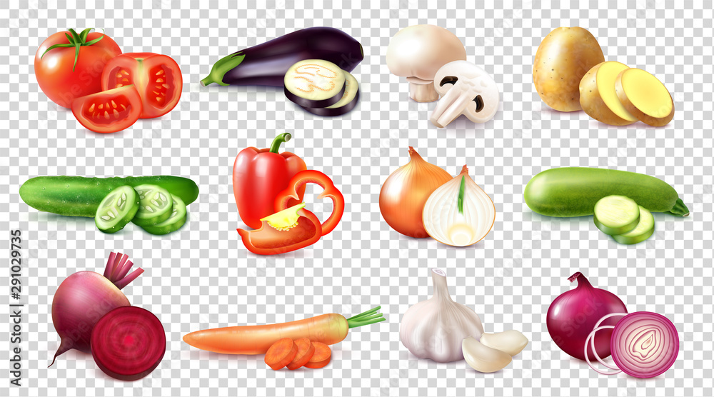 Realistic Vegetables Transparent Set Stock Vector | Adobe Stock