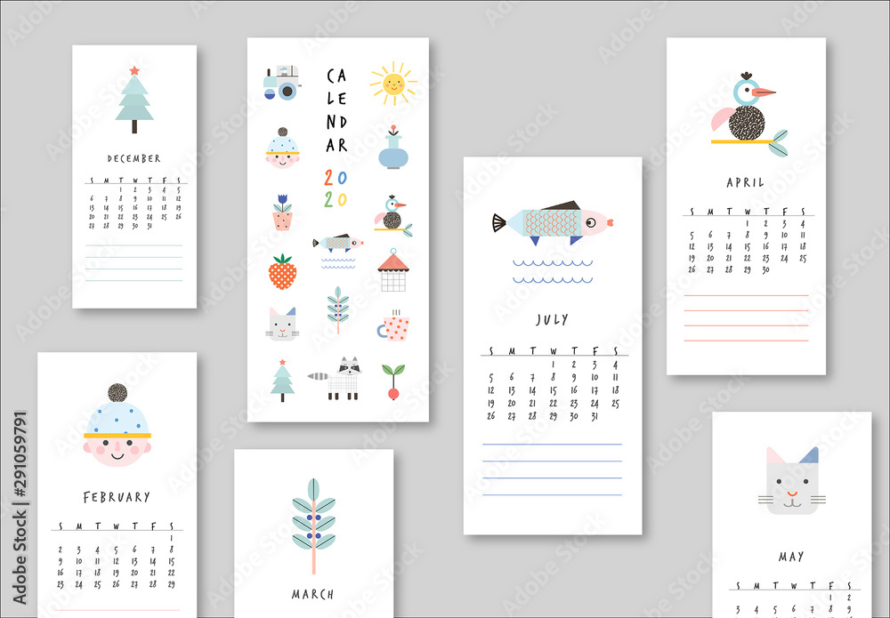 Calendar Layout with Illustrative Decor Elements Stock Template | Adobe ...