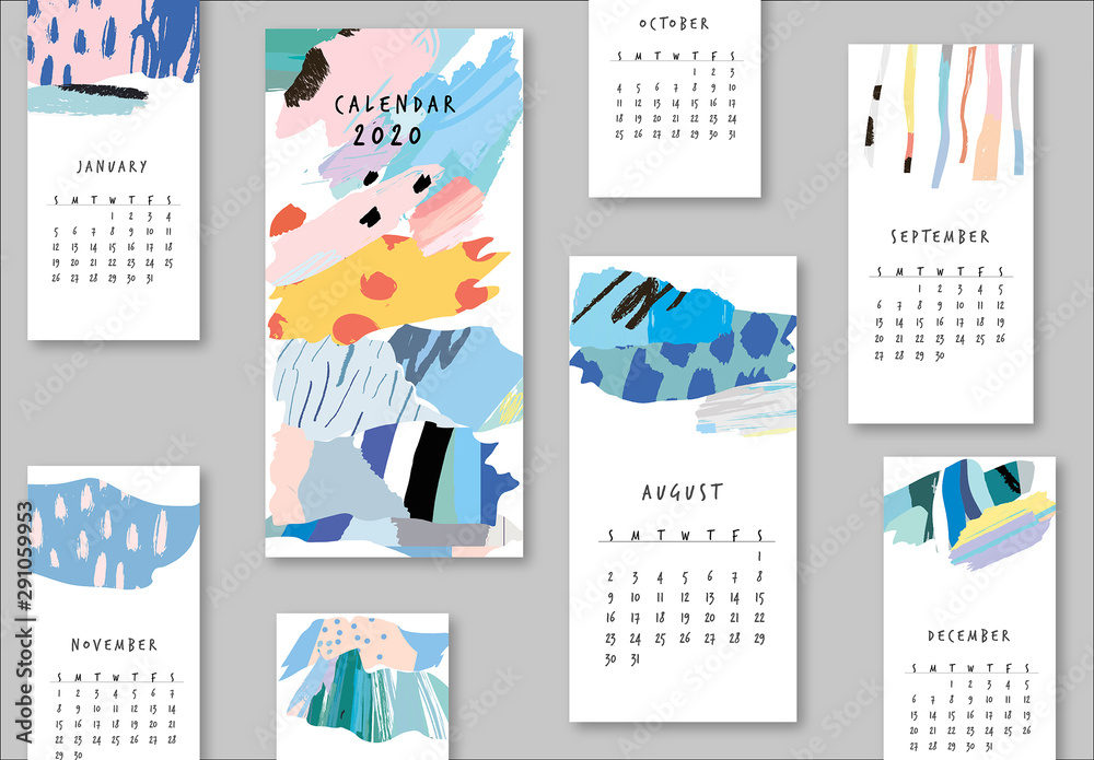 Calendar Layout with Abstract Elements Stock Template | Adobe Stock