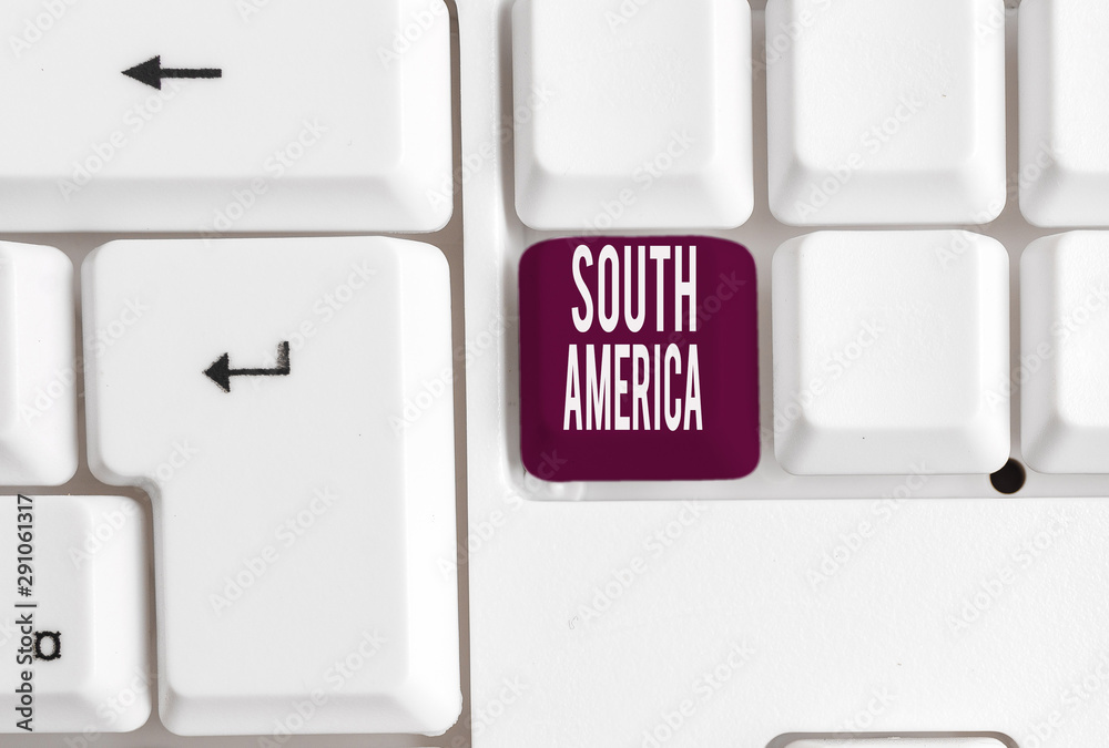 Writing note showing South America. Business concept for Continent in ...
