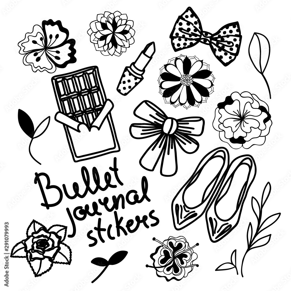 Hand drawn Set Bullet Journal Stickers For Diary Objects Helping In hand-drawn-set-bullet-journal-stickers-for-diary-objects-helping-in