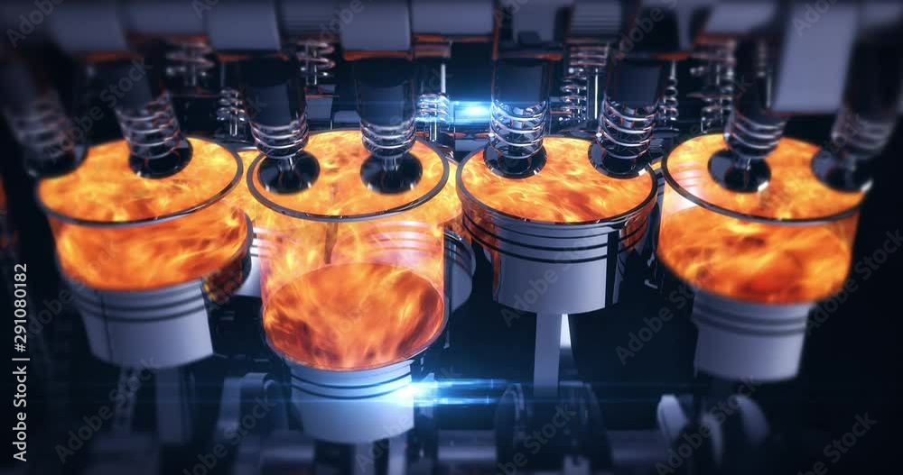 3D Animation Of A Fuel Injected V8 Engine With Explosions. Pistons And ...