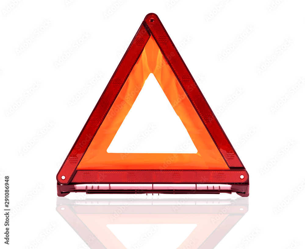 Red triangle sign, emergency stop sign, emergency warning sign isolate ...