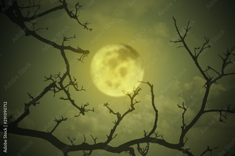 Spooky Halloween Tree With Moon