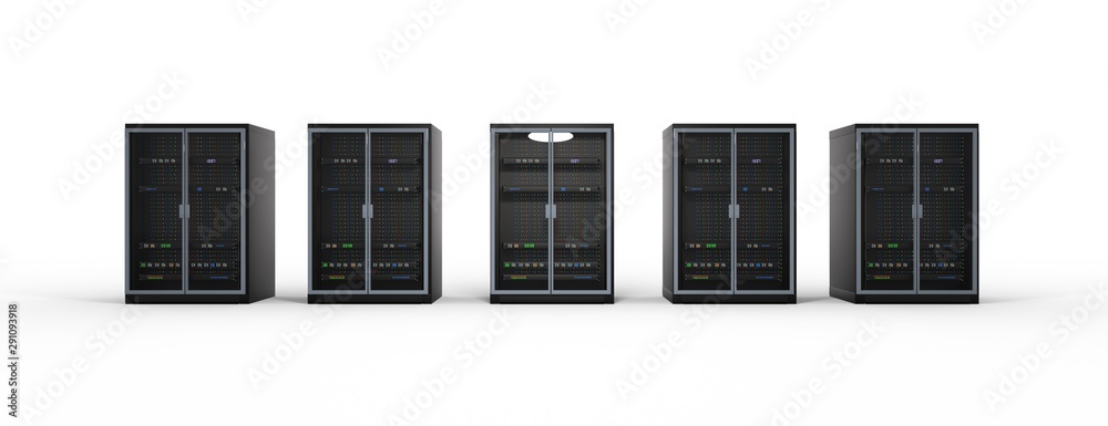 ภาพประกอบสต็อก Modern server rack. Server rack image. Isolated on white ...