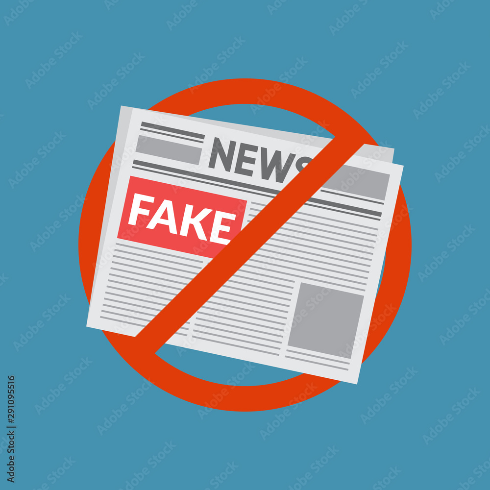 Stop fake news with blue background flat design vector illustration ...