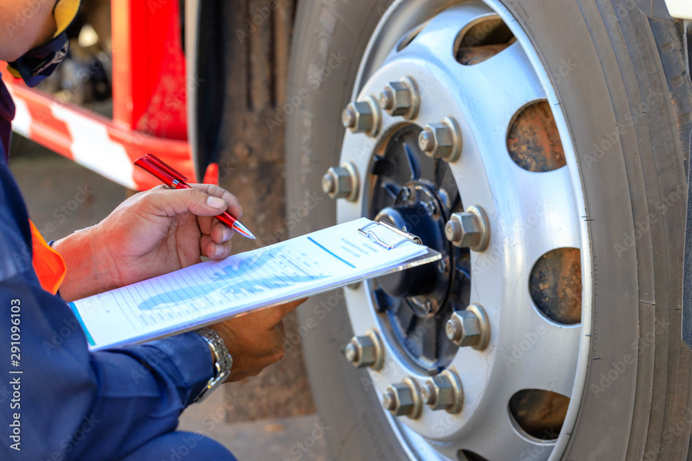 Preforming a pre-trip inspection on a truck,Concept preventive ...