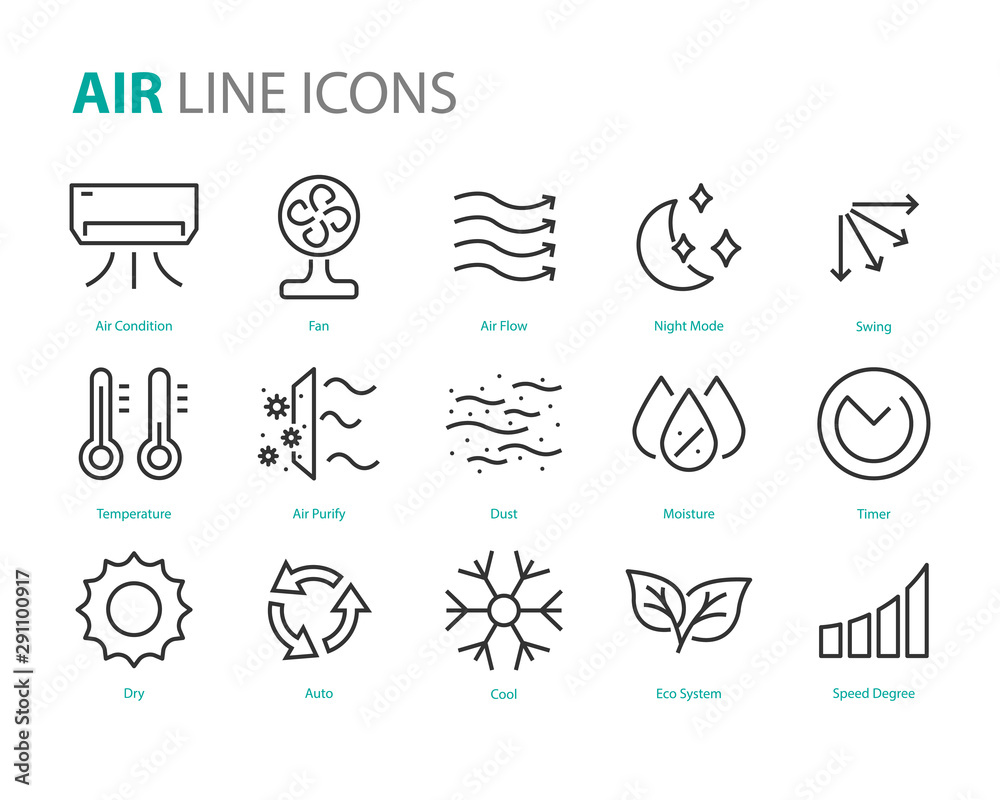set of air icons, air condition, heater, dust, temperature, purify ...