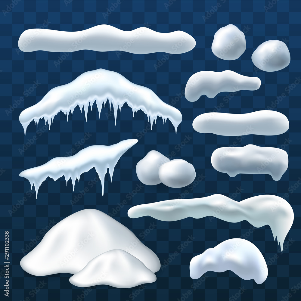 Snow ice set Winter roof cap design. White blue snow ball template ...