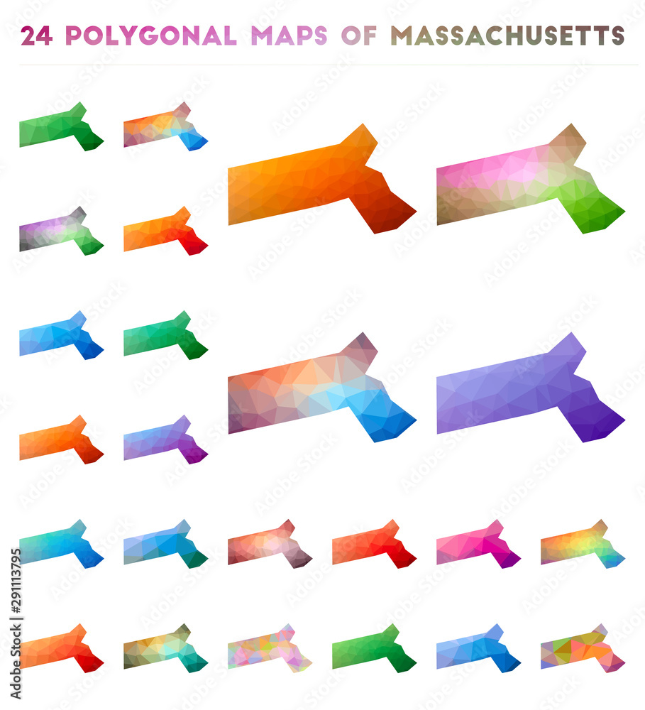 Set of vector polygonal maps of Massachusetts. Bright gradient map of ...