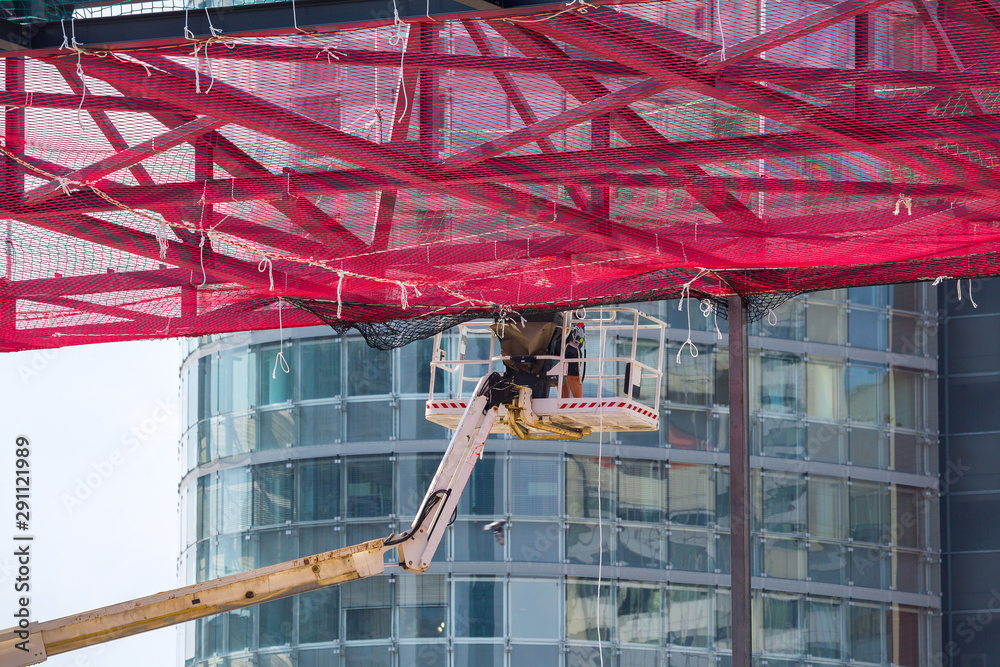 Professional installation work on a construction building site ...