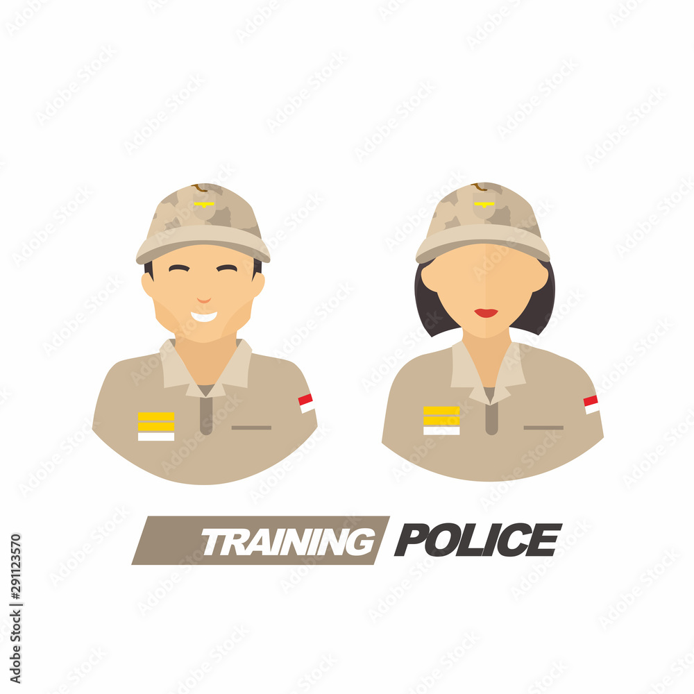 Set Illustration of two man and woman trainee police officer on duty ...