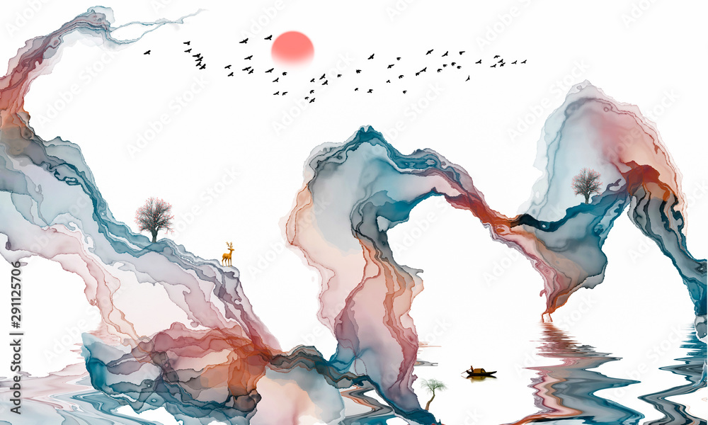abstract background ink line decoration painting landscape artistic ...