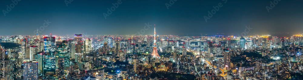 Cityscape of Tokyo skyline, panorama aerial skyscrapers view of office ...