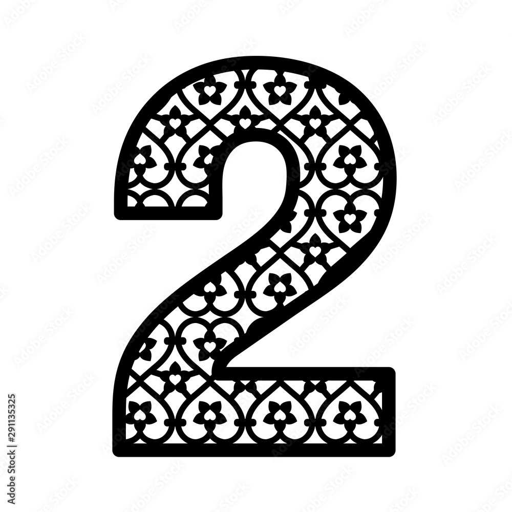 Number 2 for laser cutting. Numeral character two. Decor font for paper ...