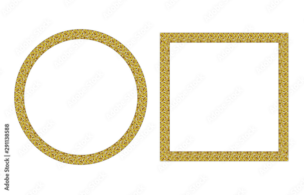 Round and square frame gold dot pattern. Sparkle glitter mosaic ...
