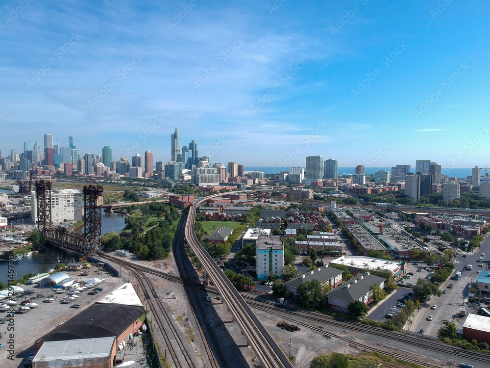 Chicago,Illinois/USA-September 19st, 2019: aerial drone footage of the ...