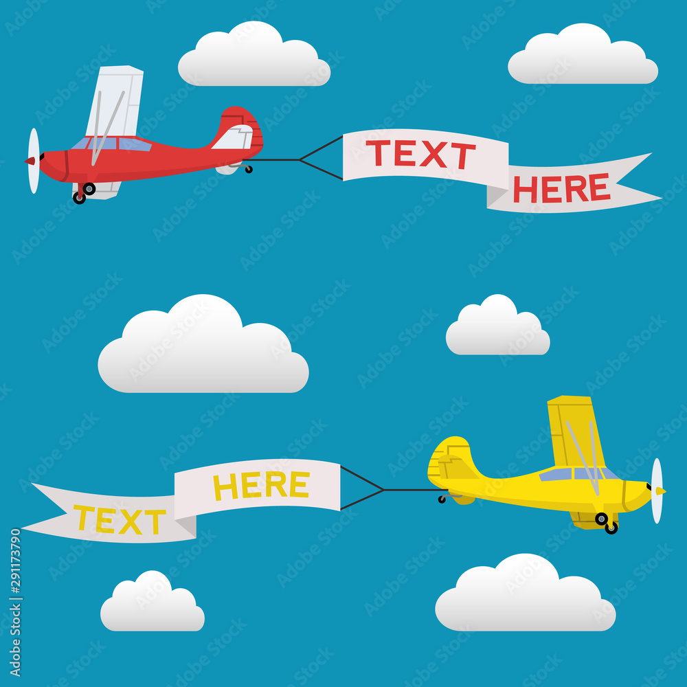 Airplane pulling banner with text, aerial advertising vector ...