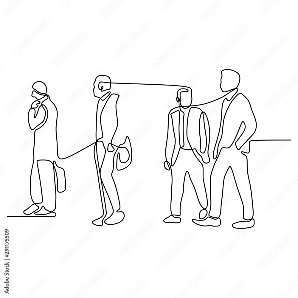 Continuous line drawing of people walking on the street after work time ...