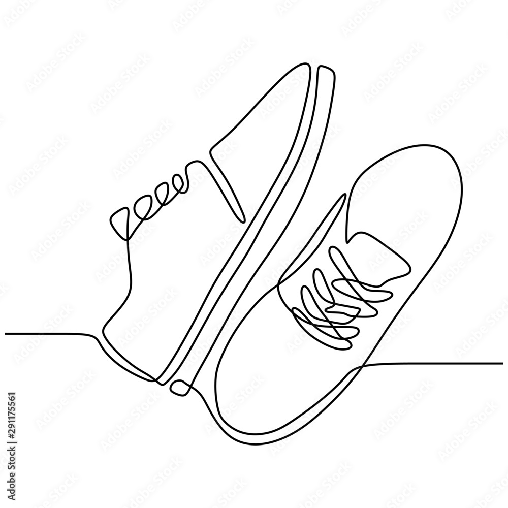 One line of shoe continuous drawing minimal design on white background ...