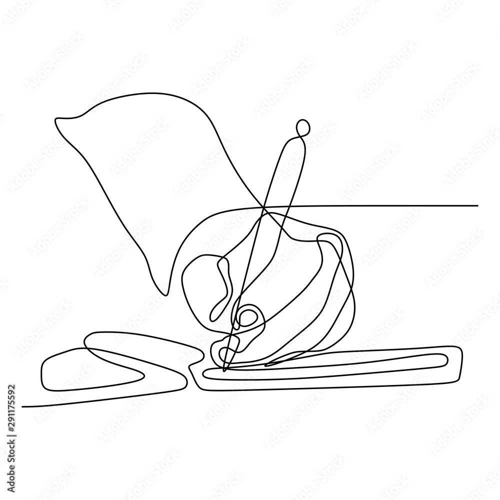 Continuous one line drawing of hand writing with a pen on paper vector ...