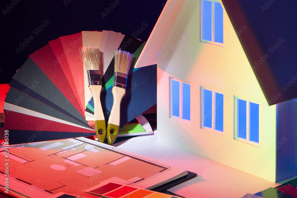 Design work when creating drawings of the building. Selection of paint ...