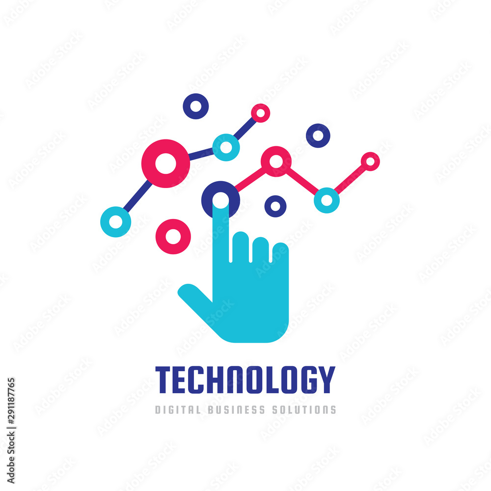 Digital business solutions - concept banner design. Human hand touch ...