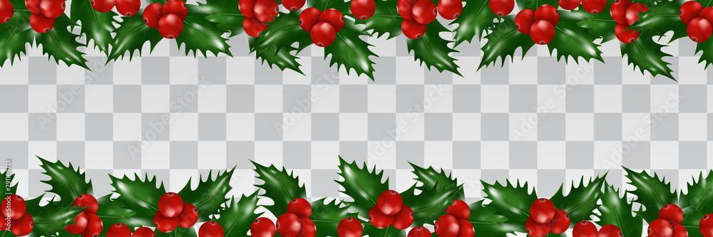 Holly berries border isolated on transparent background. Christmas and ...