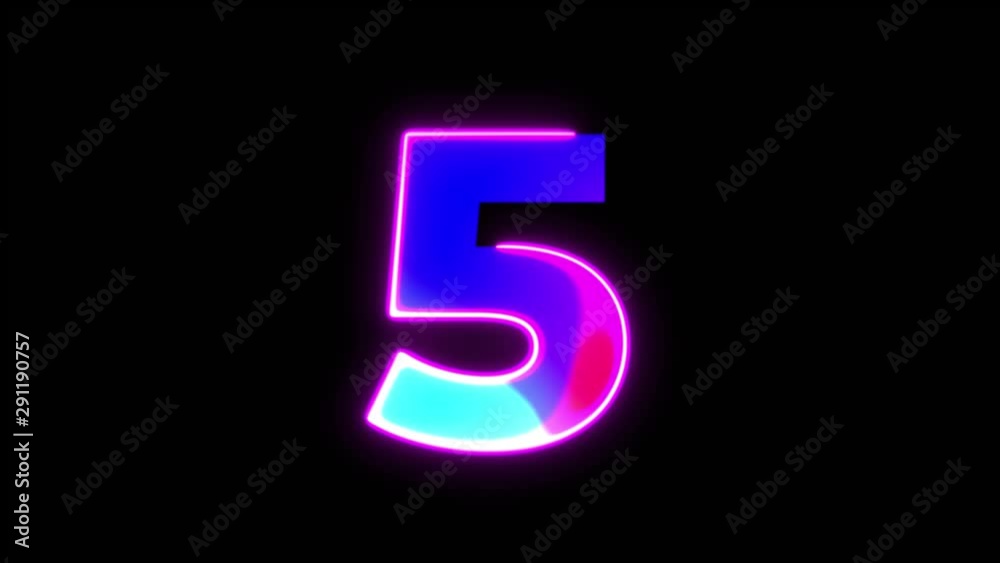 Neon power animated typeface number text 5. Gradient vivid bright ...