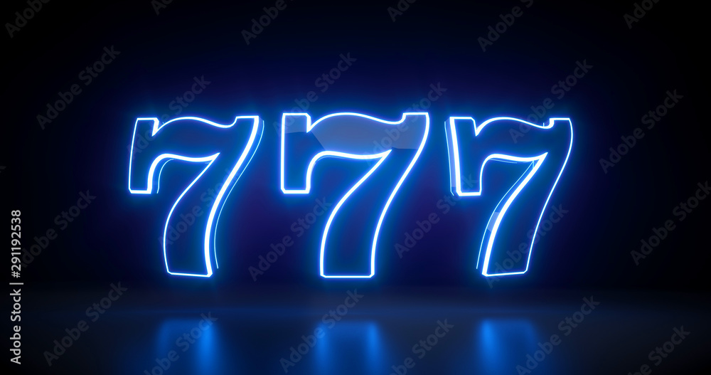 777 Slot Sign With Futuristic Blue Neon Lights Isolated On The Black ...