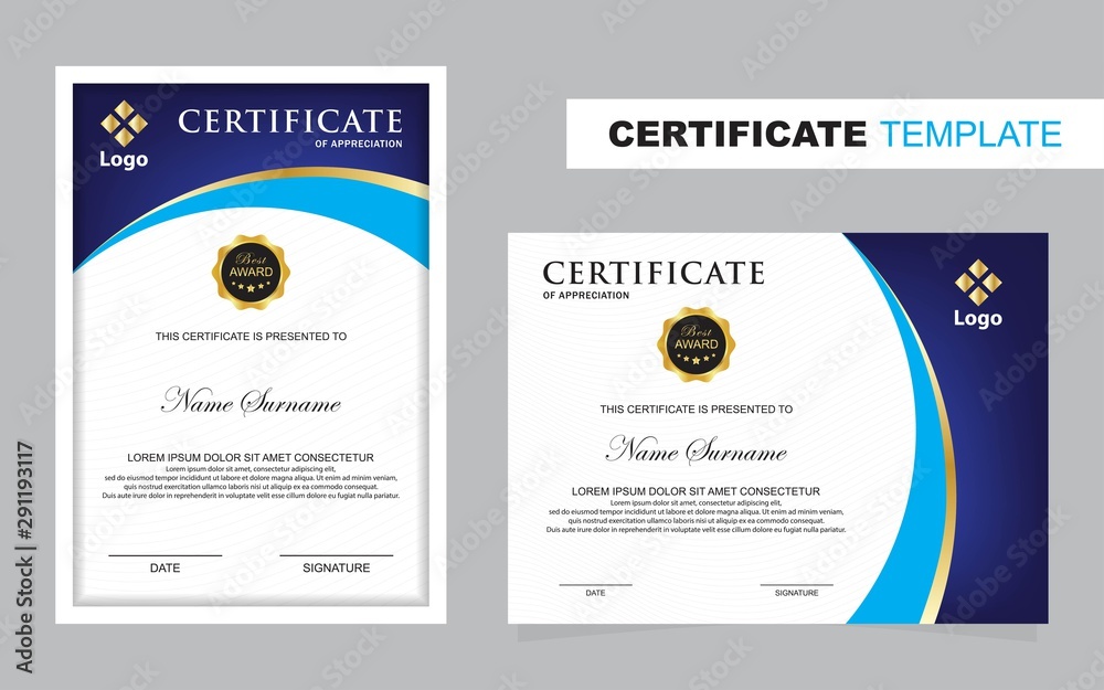 Certificate set template,Vertical and Horizontal Stock Vector | Adobe Stock