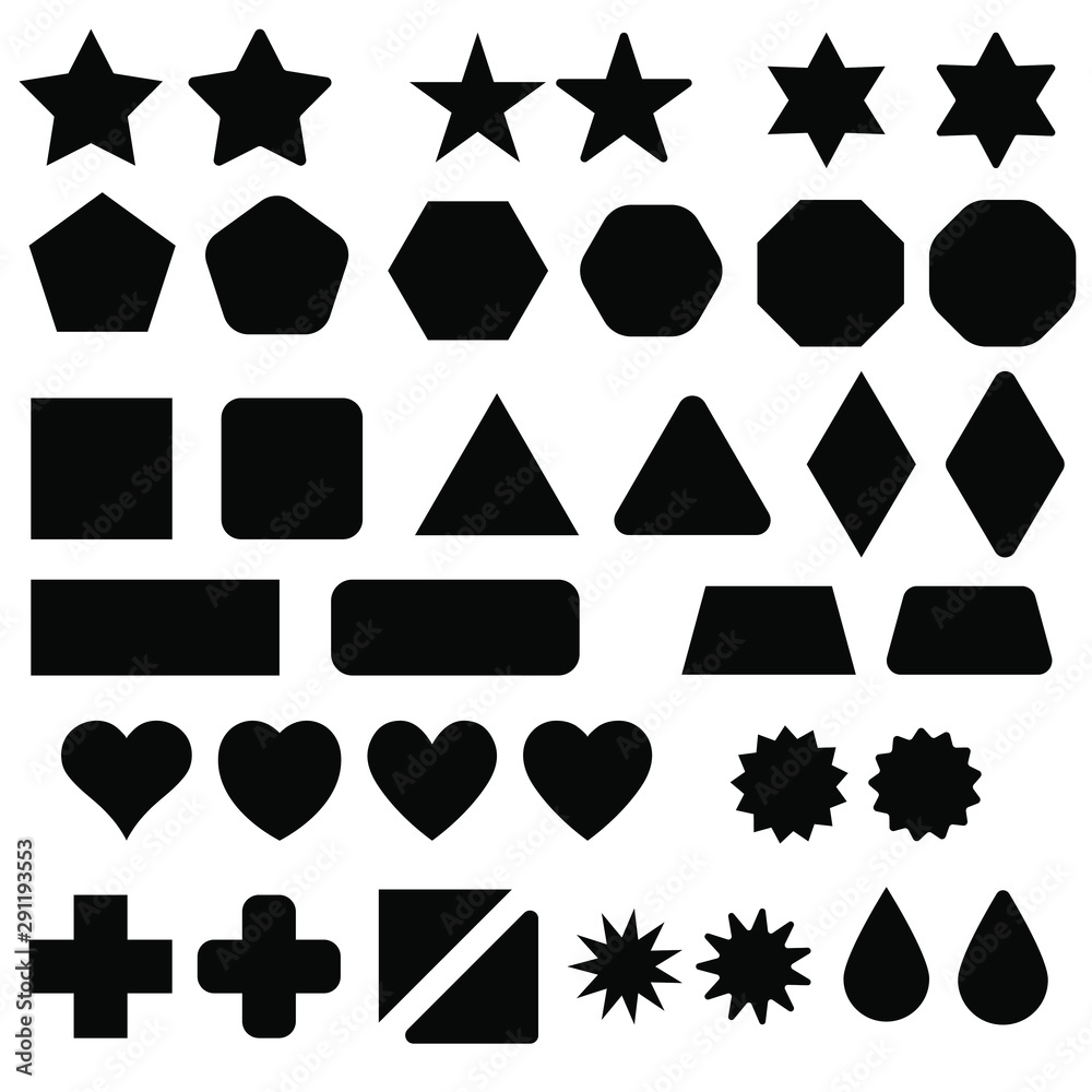 Basic shape elements with sharp and rounded edges vector set. Stock ...