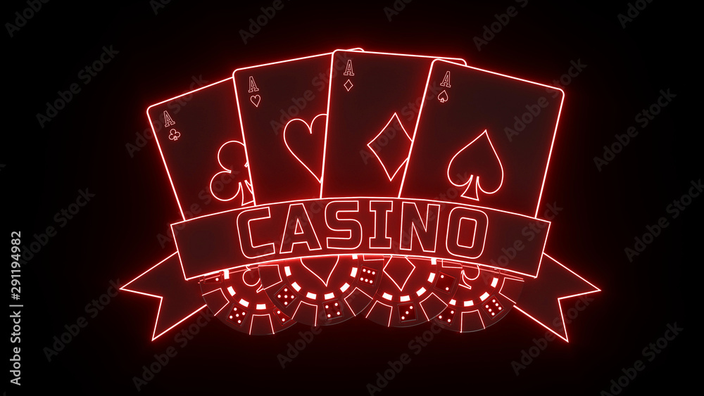 Casino Logo Concept, Four Aces And Chips With Futuristic Red Neon ...