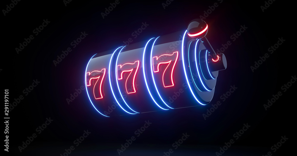 ภาพประกอบสต็อก Futuristic Slot Machine Concept With Blue And Red Neon ...