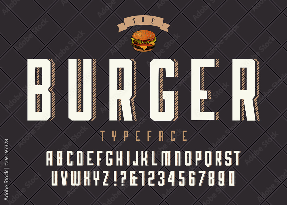 Burger vector retro regular font design, alphabet, typeface, typography ...