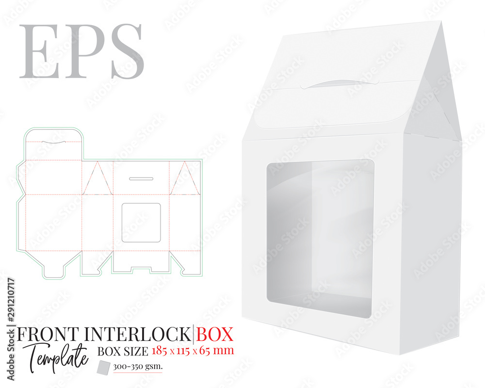 Front interlock Box with window, vector, template with die cut / laser ...