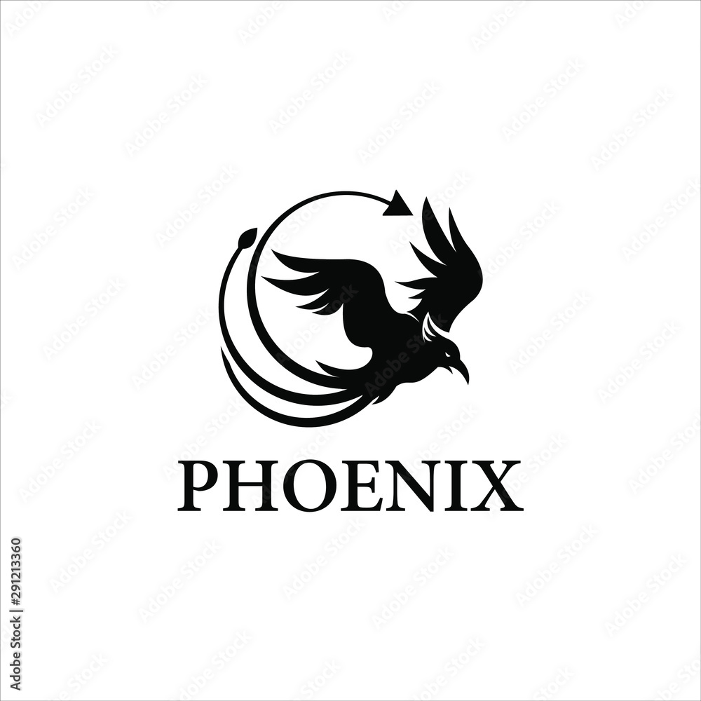 phoenix logo simple flat black color illustration of legendary animal ...