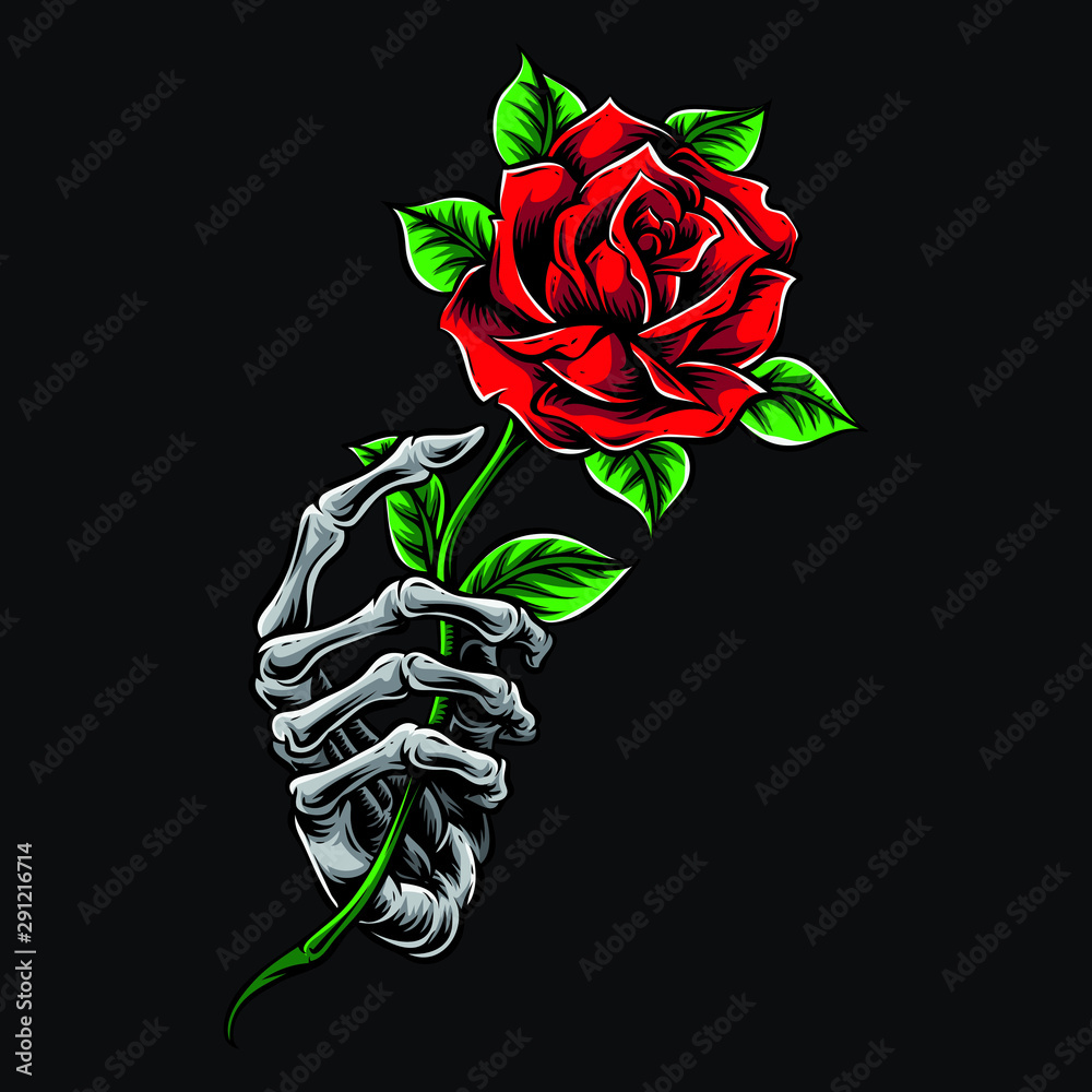 skeleton hand holding rose vector Stock Vector | Adobe Stock