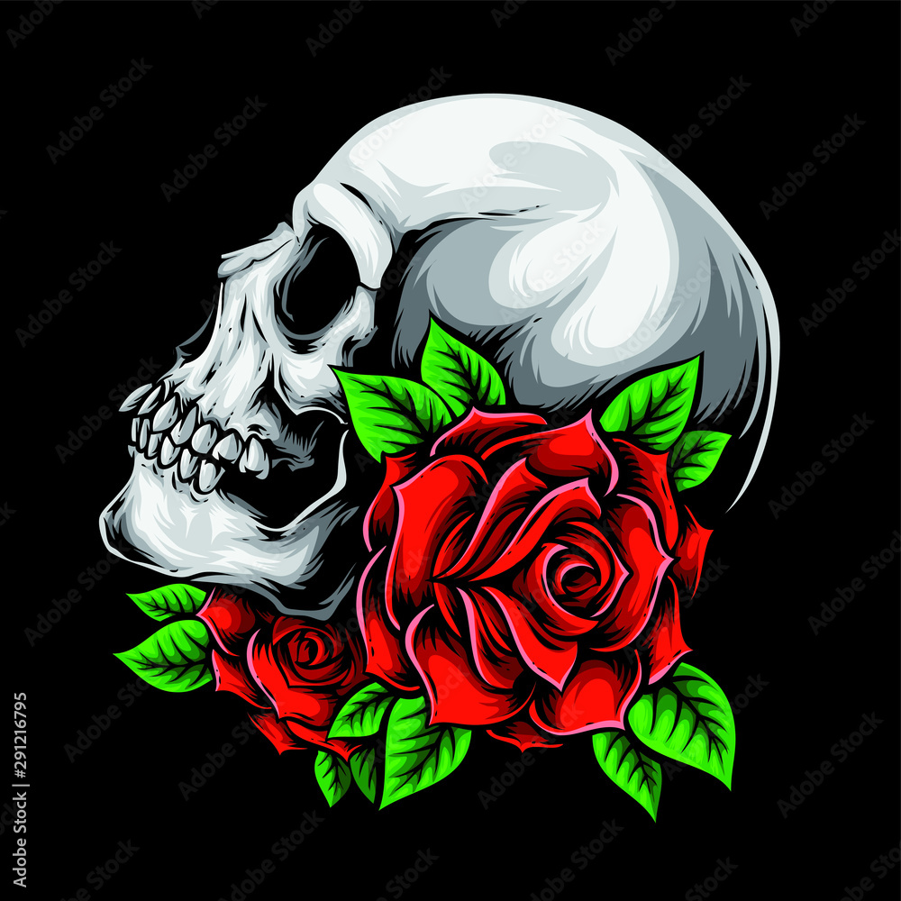 skull with roses vector art Stock Vector | Adobe Stock