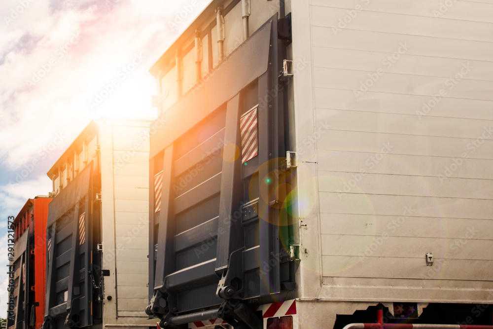 back of a trucks with hydraulic lift for load cargo, truck ...