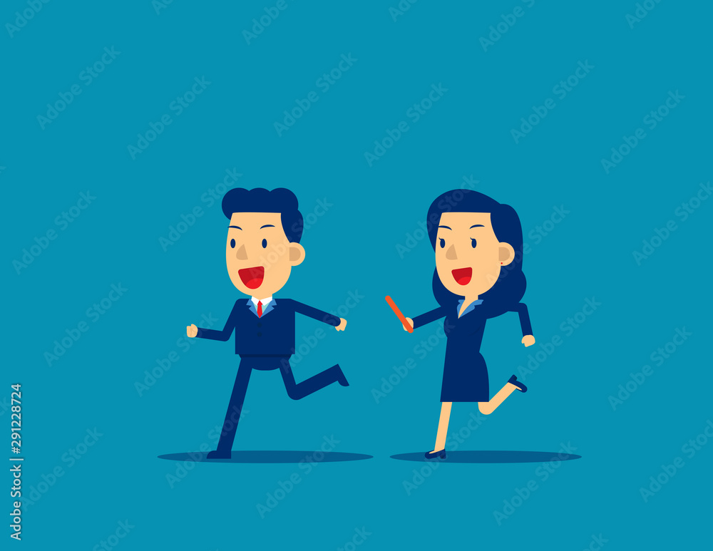 Passing baton to colleague in relay race. Business office teamwork ...