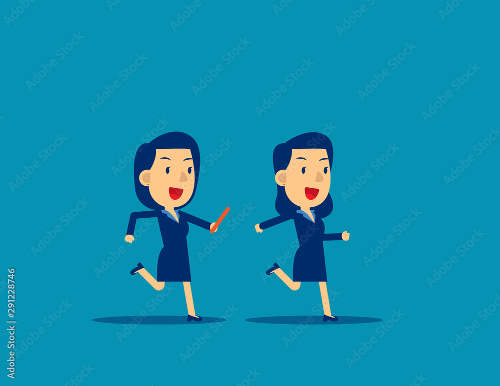 Passing baton to colleague in relay race. Business office teamwork ...
