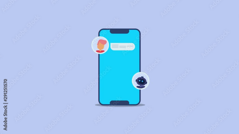 Robot interacting with man on smartphone, chat bot, virtual assistant ...