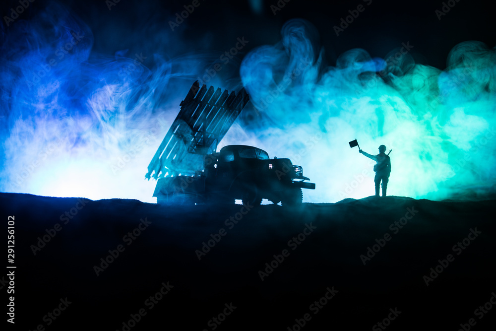 Rocket launch with fire clouds. Battle scene with rocket Missiles with ...