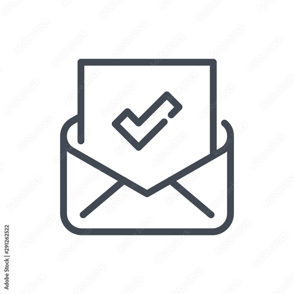 Receiving email confirmation line icon. Approved mail notice ...