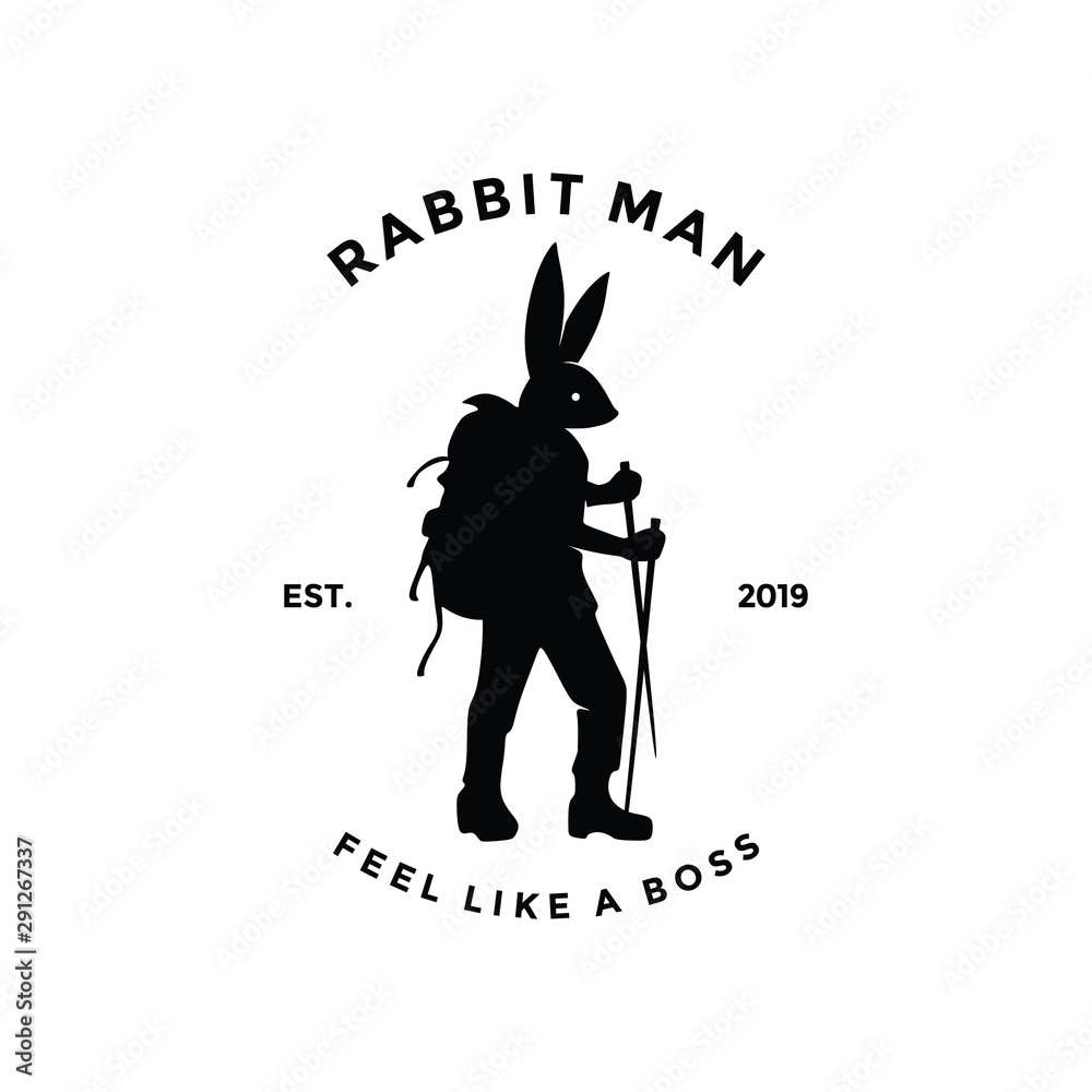 Vintage rabbit man Adventure logo vector. Unique original. Half body of ...
