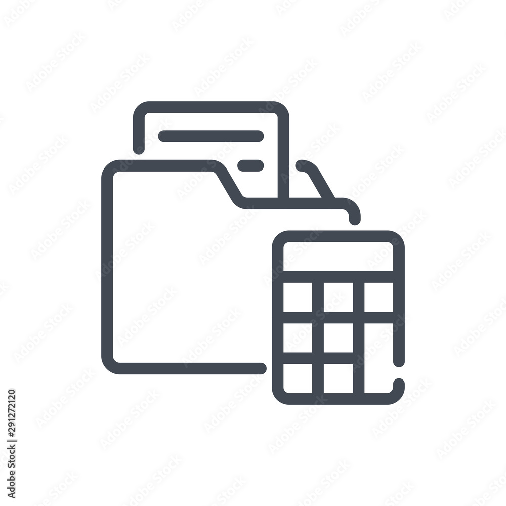 Folder information calculation line icon. Folder with file and ...