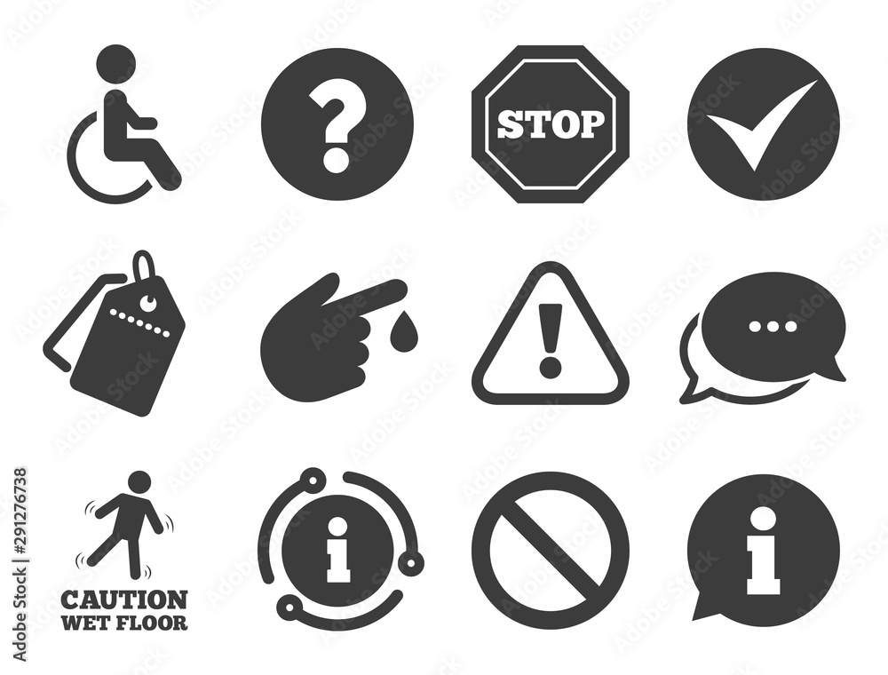 Question mark and information signs. Discount offer tag, chat, info ...