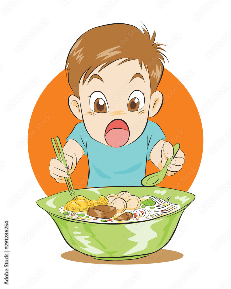 cute cartoon excise about big noodle food.vector illustration isolated ...
